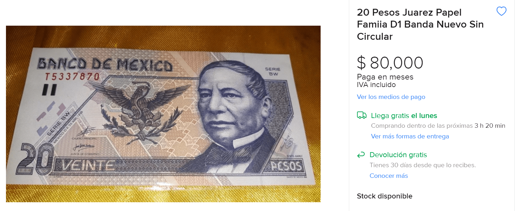 Billete de 20 pesos con imagen de Benito Juárez vale hasta 80 mil pesos ...