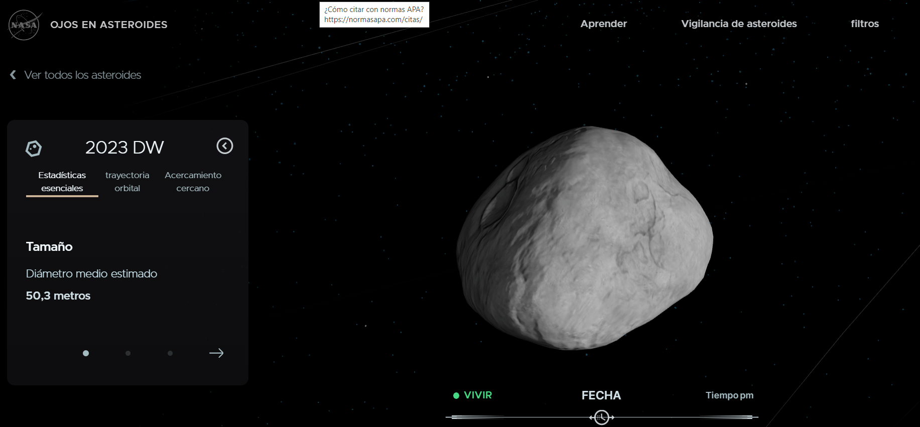 NASA advierte sobre probable impacto del asteroide 2023DW con la tierra